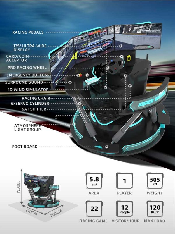 6 Dof 3 Screen Racing Simulator - Funspace